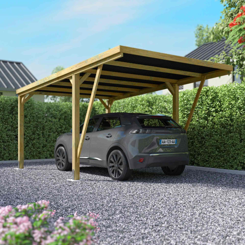 Carport en bois 16,5 m² Victor modern - simple sans poteau central