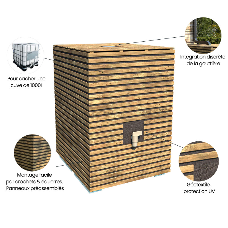 Cache récupérateur d'eau - KUBO 1000L - l105 cm x L120 cm x H153 cm